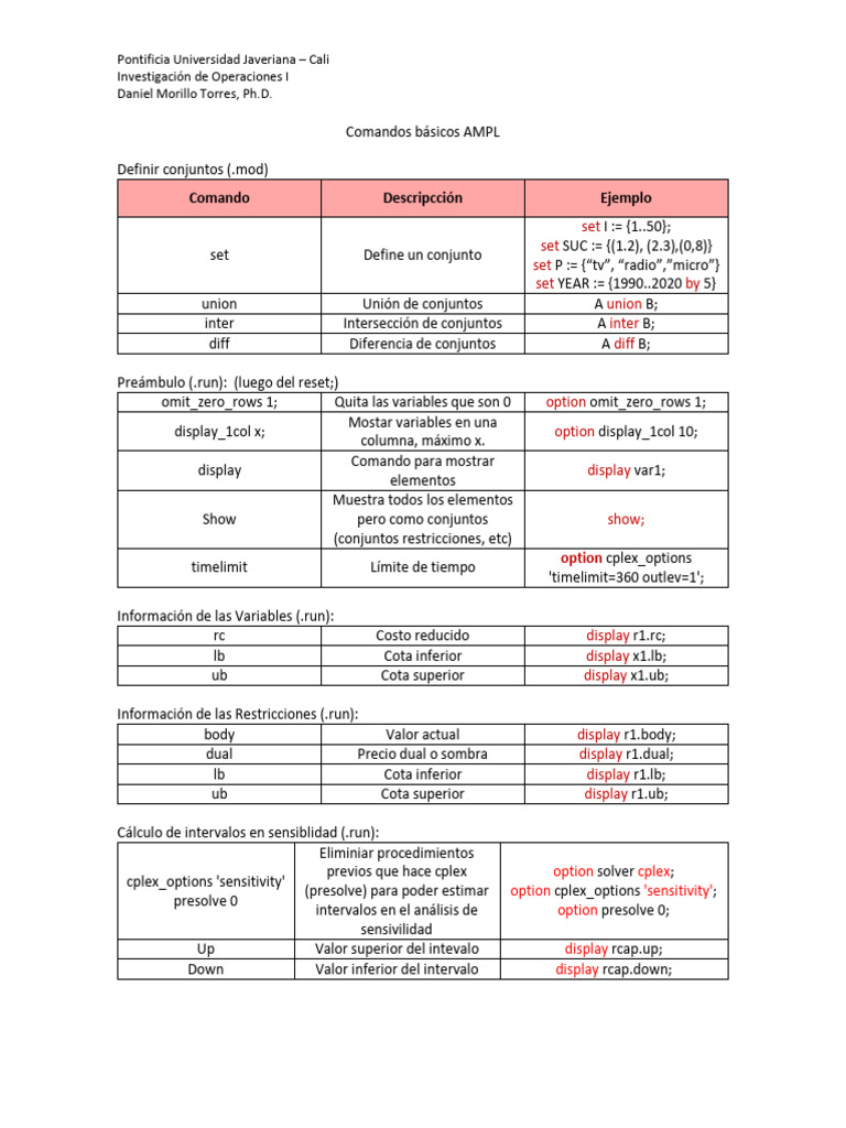 Comandos Básicos AMPL | PDF