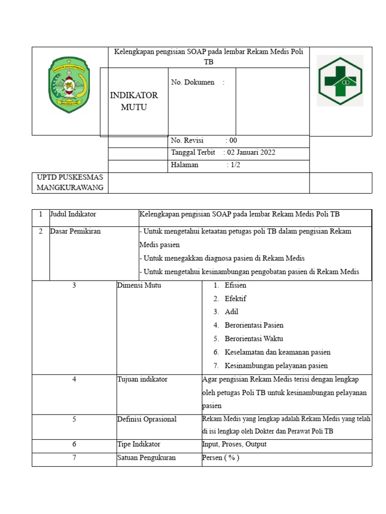 Indikator Mutu Poli TB 2022 | PDF
