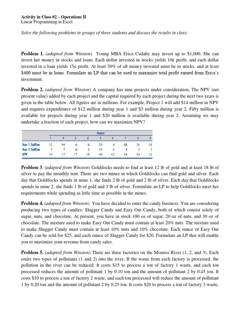 Activity in Class 02 - Operations II - Linear Programming | PDF | Net ... Activity in Class 02 - Operations II - Linear Programming | PDF | Net ...