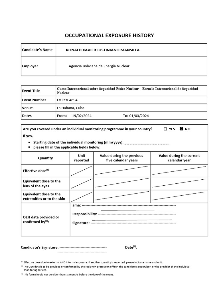 Occupational Exposure History (OEH) Form | PDF