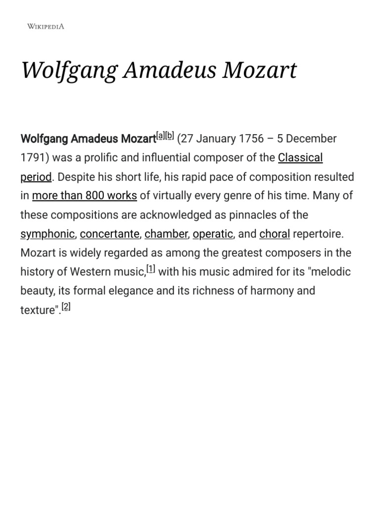 Wolfgang Amadeus Mozart | PDF | Wolfgang Amadeus Mozart | Classical ...