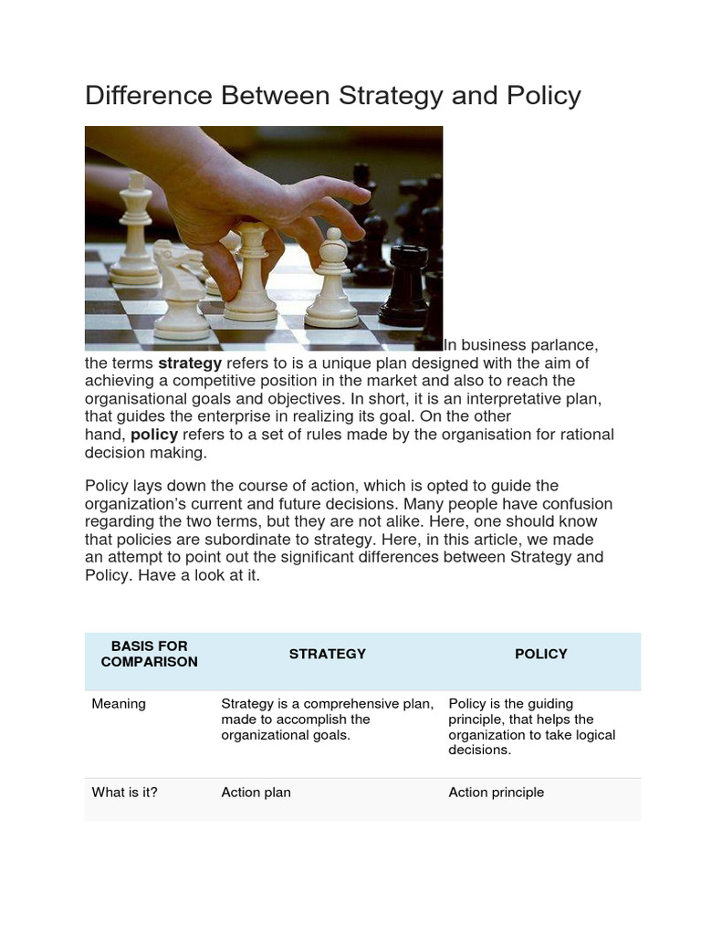 Difference Between Strategy and Policy | PDF | Policy | Cognition