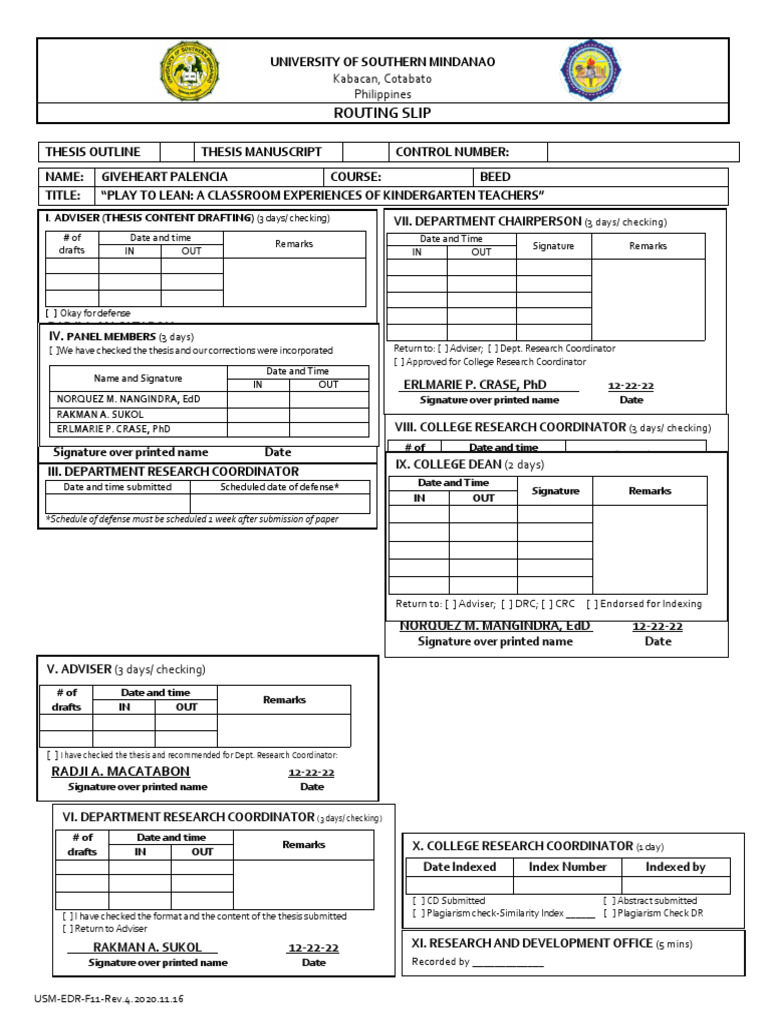 F11 Routing Slip | PDF | Thesis | Educational Assessment And Evaluation