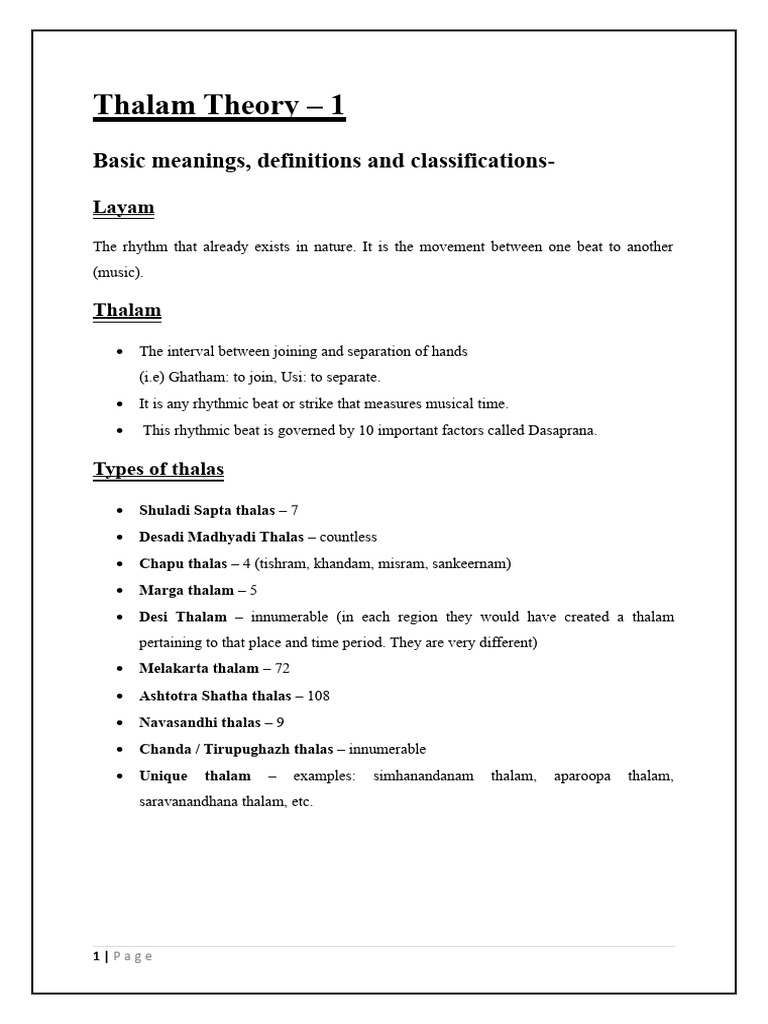 Thalam Theory Notes | Download Free PDF | Hand