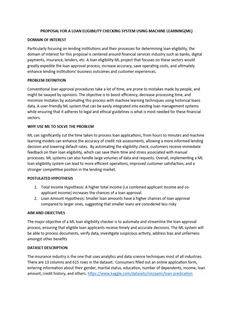 Proposal For A Loan Eligibility Checking System | PDF | Loans | Business