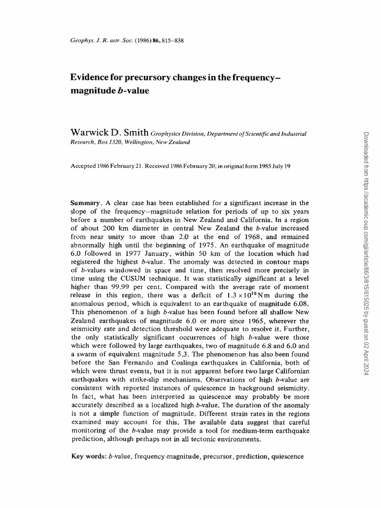 Evidence For Precursory Changes in The Frequencymagnitude B-Value | PDF ...