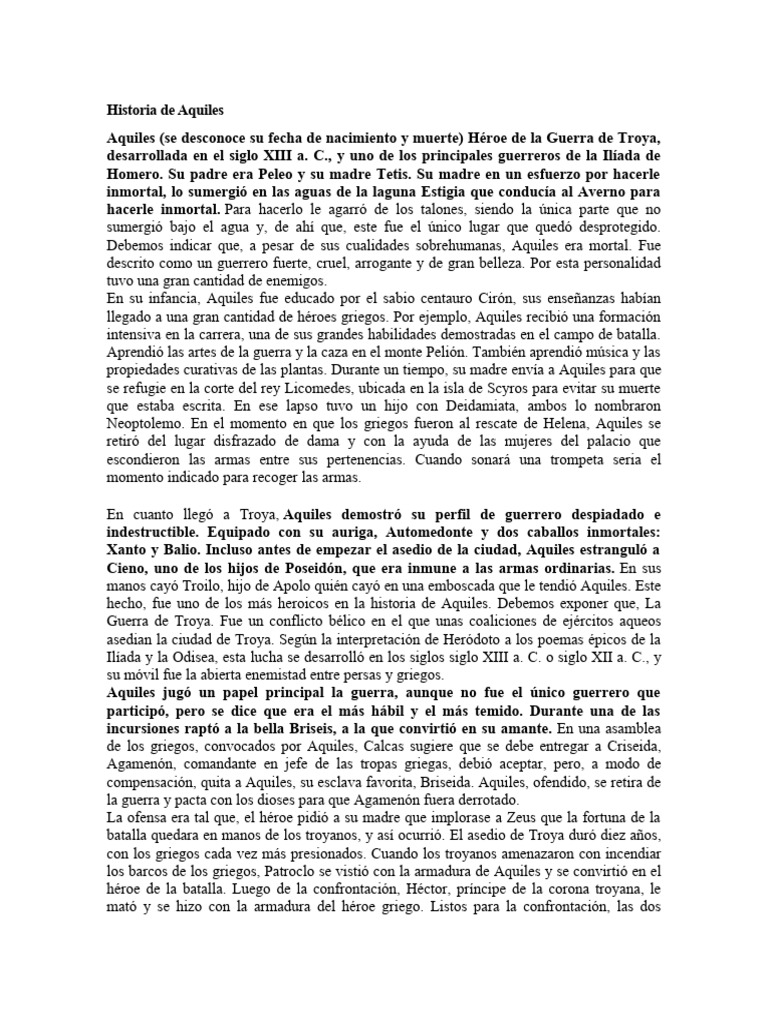 Historia de Aquiles | PDF | Aquiles | Héctor