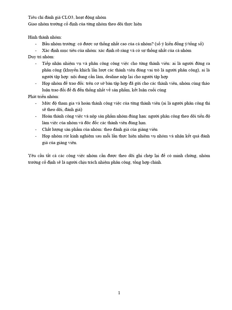 Tiêu Chí Đánh Giá CLO3 - ĐĐNNPTBV | PDF