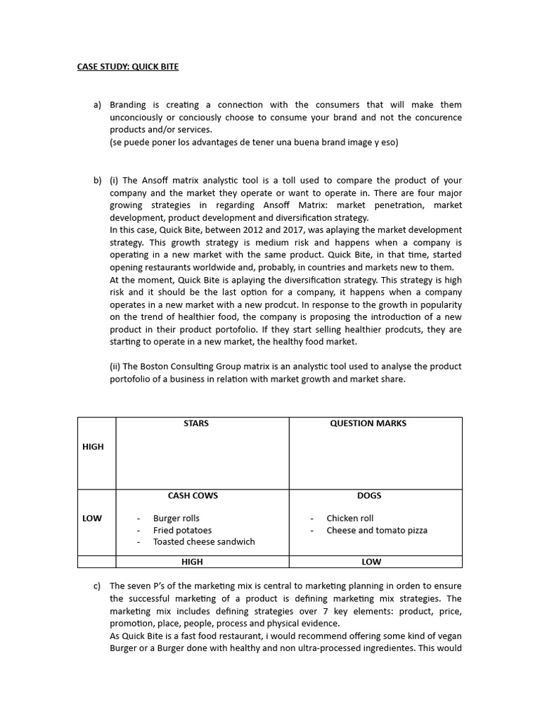 Case Study Quick Bite | PDF | Hamburgers | Marketing