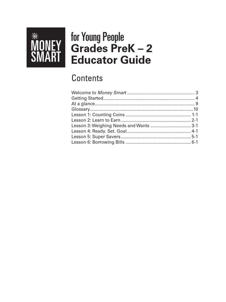 For Young People: Grades Prek - 2 Educator Guide | PDF | Money | Learning
