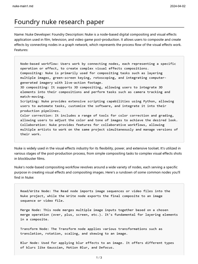 Nuke Main1 | PDF | Rendering (Computer Graphics) | 3 D Computer Graphics