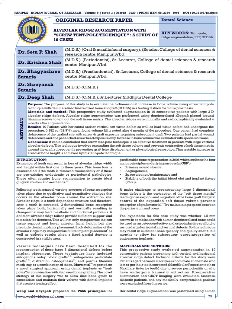 Tent-Pole in Regeneration Technique | PDF | Dental Implant | Human Tooth