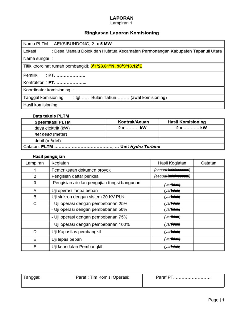 Contoh BA Komisioning PLTM Contoh | PDF