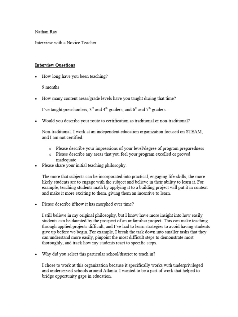 RAY Novice Interview | PDF | Teachers | Learning