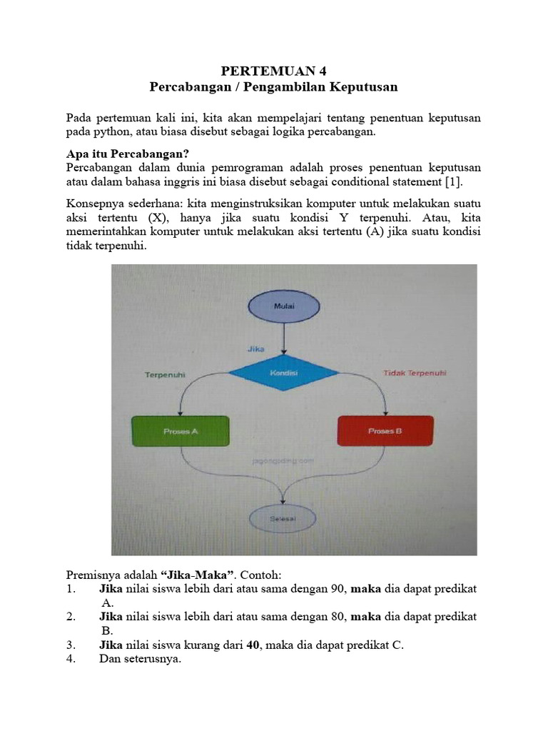 Pertemuan 4 Percabangan / Pengambilan Keputusan | PDF