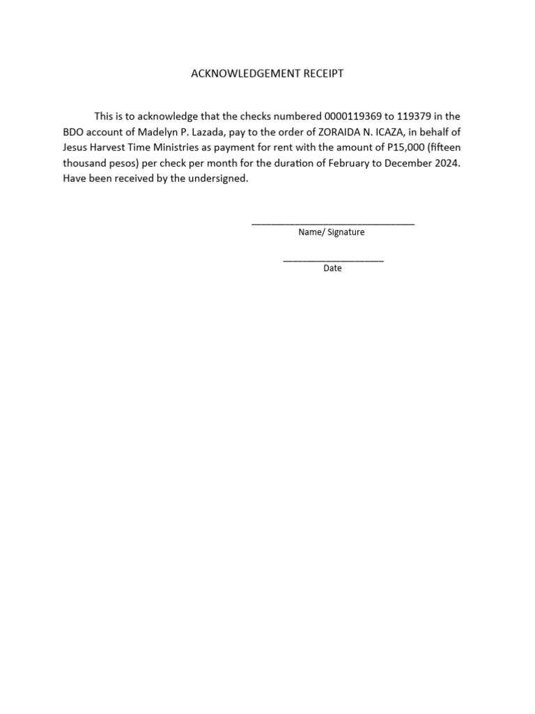 Check Acknowledgement | PDF