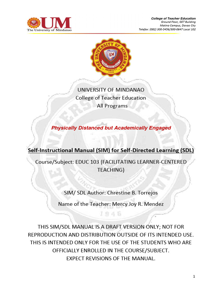 EDUC 103 Facilitating Learner-Centered Teaching (SIM-SDL) | PDF | Differentiated Instruction ...