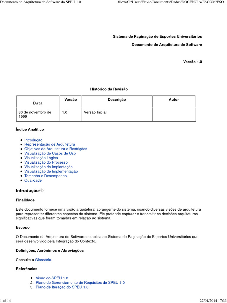 Documento de Arquitetura de Software Do SPEU 1-Exemplo-RUP | PDF | Diagrama de caso de uso ...