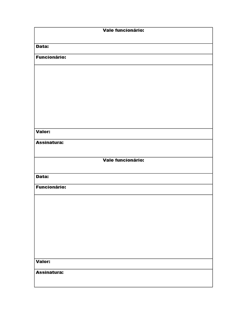 Vale Funcionário: Registro e Detalhes | PDF