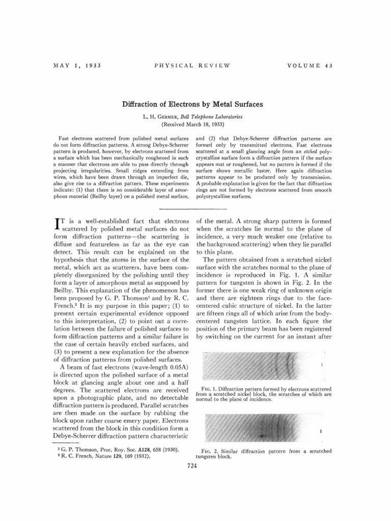 Diffraction Of Electrons By Metal Surfaces Pdf Amorphous Solid Electron