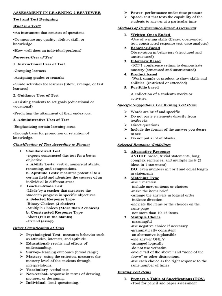 Test Design and Assessment Guide | PDF | Educational Assessment ...