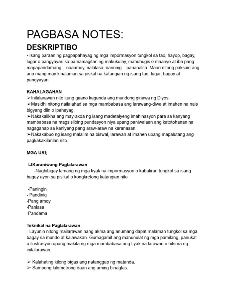 Pagbasa Notes | PDF