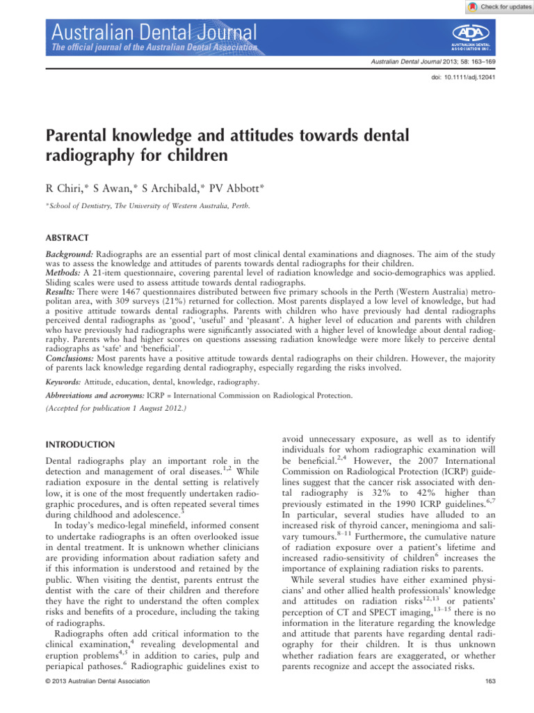 Australian Dental Journal - 2013 - Chiri - Parental Knowledge and Attitudes Towards Dental ...