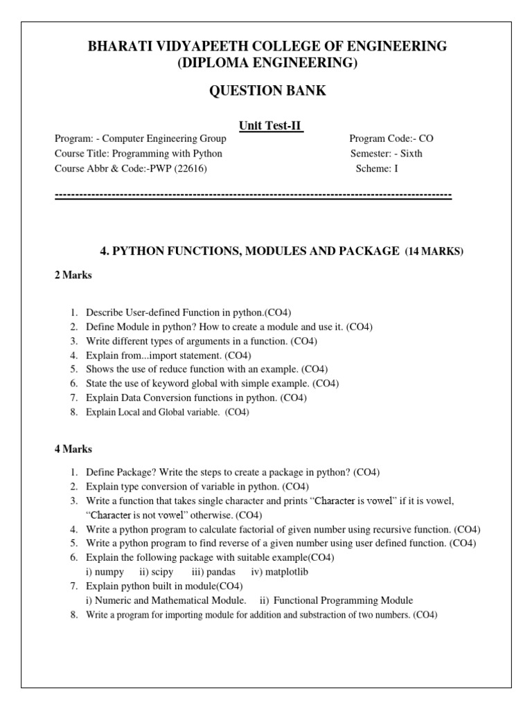 PWP 22616 QB Unit Test II | PDF | Method (Computer Programming ...