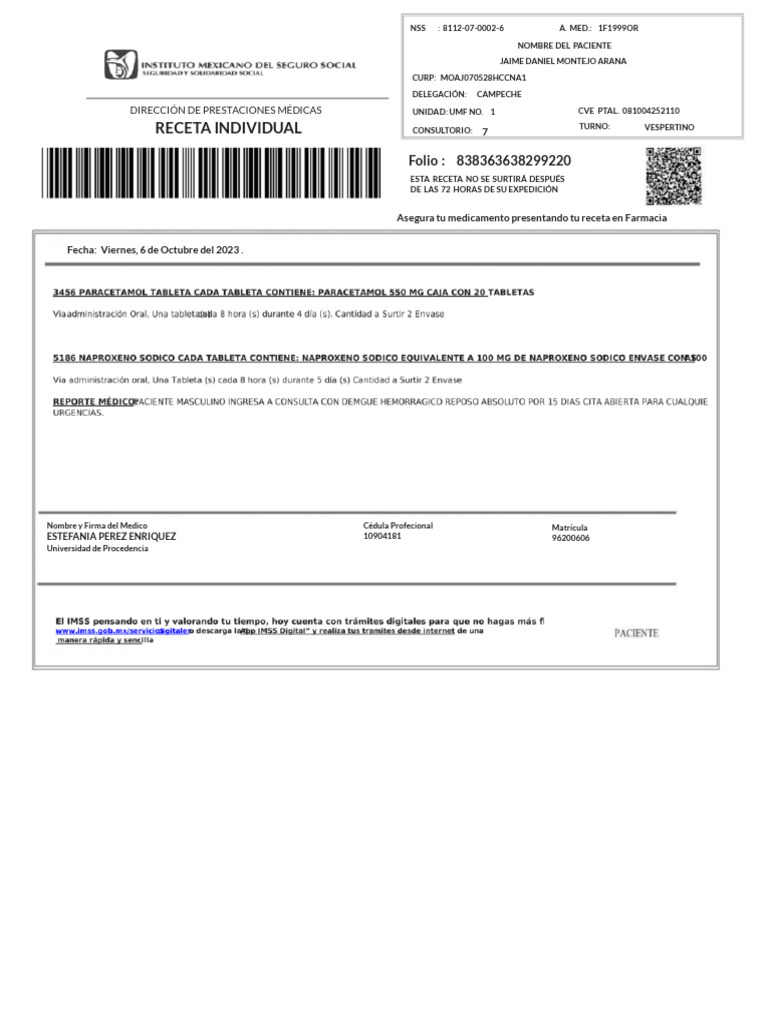 RECETA IMSS DOLOR MUSCULAR-1 - 065836.pdf - 1-1 | PDF
