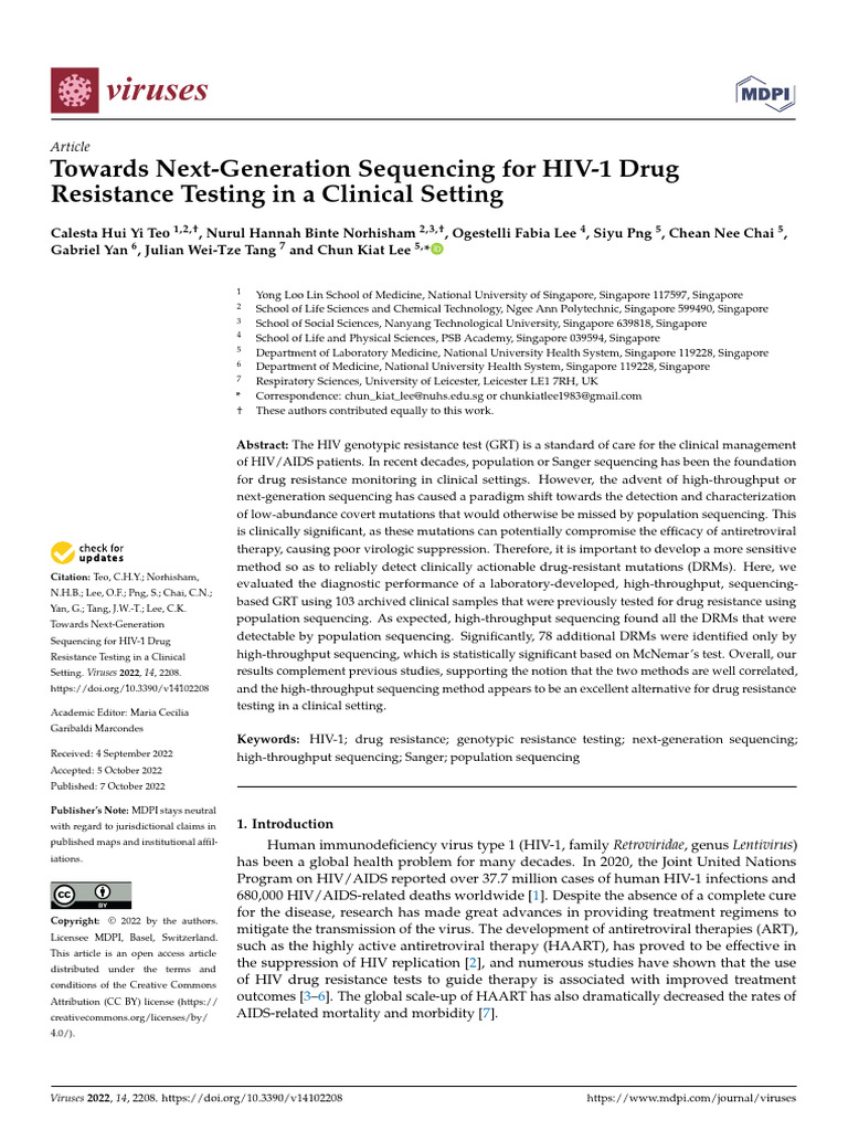 Viruses 14 02208 | PDF | Management Of Hiv/Aids | Polymerase Chain Reaction