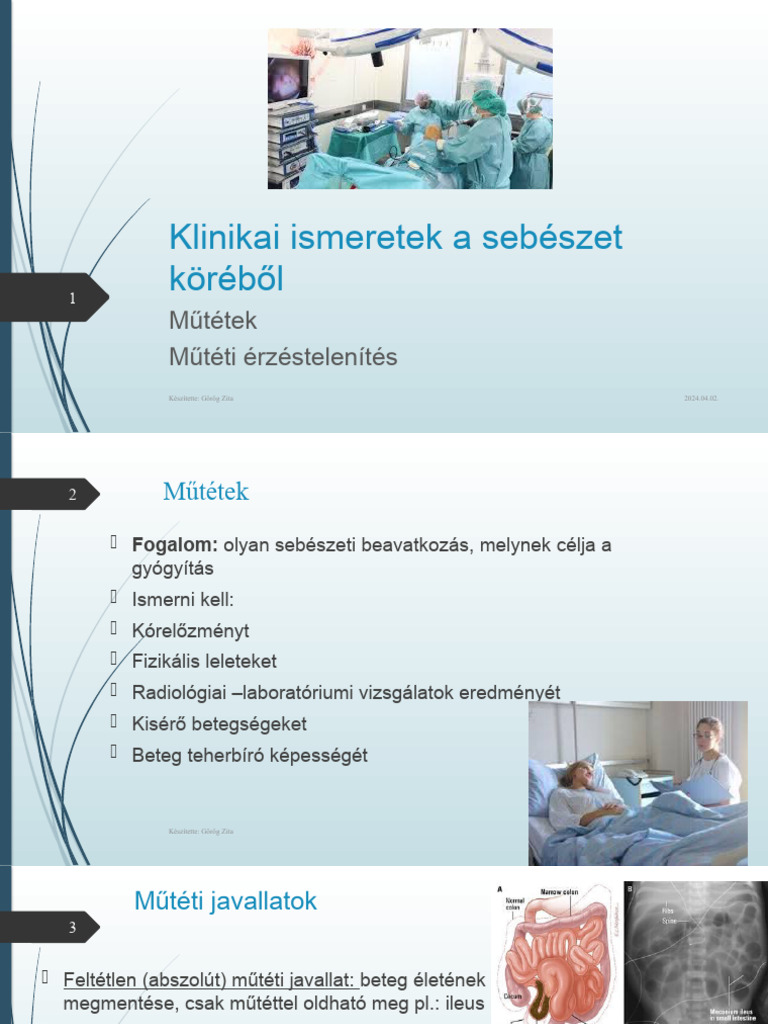 Műtét Típusok, Behatolási Helyek, Érzéstelenítés | PDF