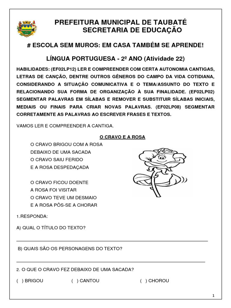 2ano-LINGUA-PORTUGUESA-ativ22-Ler-e-compreender-com-certa-autonomia | PDF