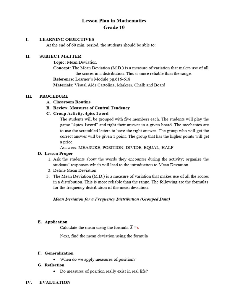 Lesson-Plan-in-Mathematics-final-demo | PDF | Lesson Plan | Mean
