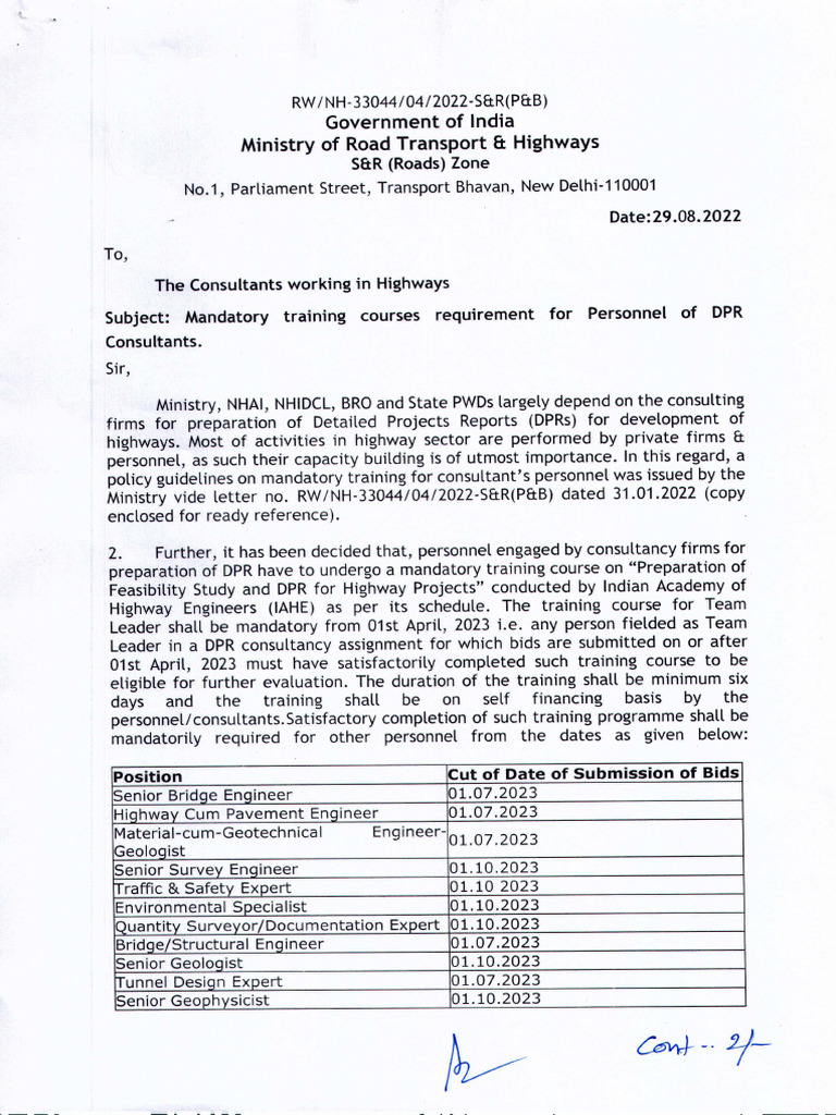 Mandatory Training Courses Requirement For Personnel of DPR Consultants ...