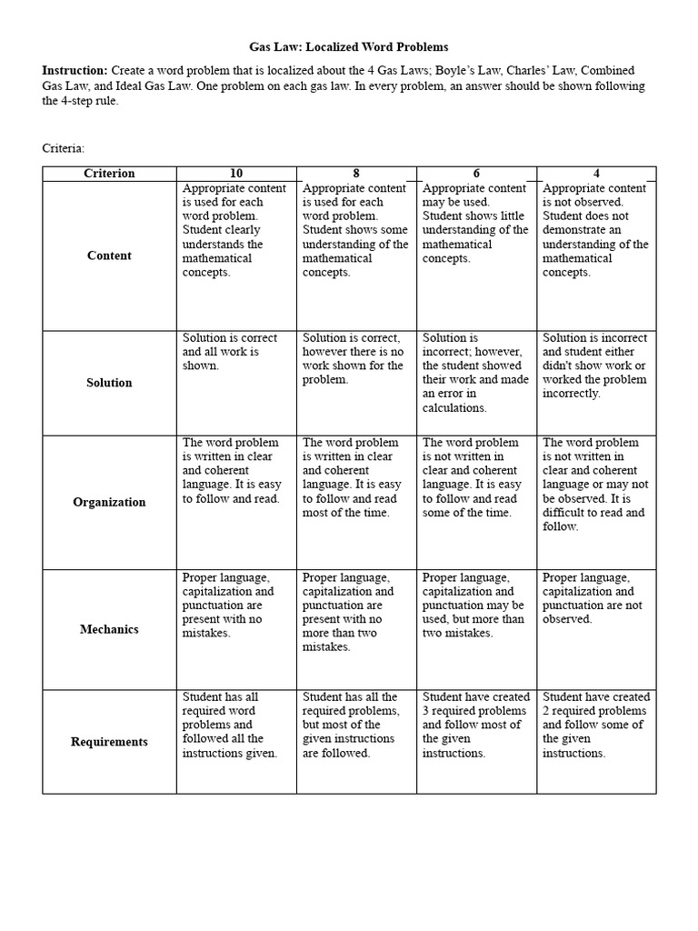 Gas Law Word Problem - Criteria | Download Free PDF | Gases | Word