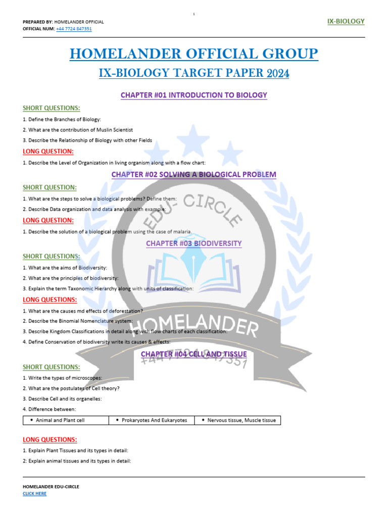 Homelander Biology Target Paper 2024 | PDF | Biology | Taxonomy (Biology)