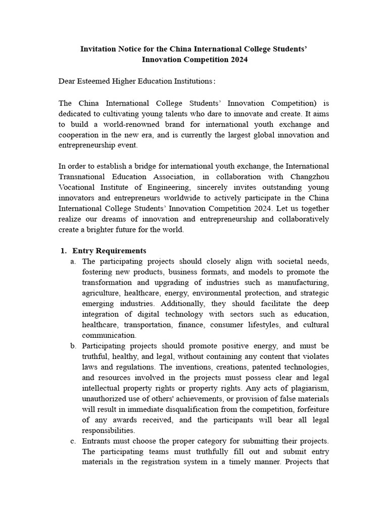 Invitation Notice For The China International College Students ...