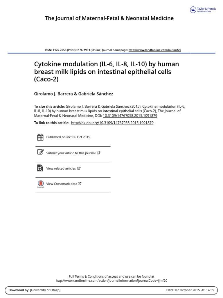 cytokin modulation (IL-6, IL-8, IL10) by human breast milk lipid on ...