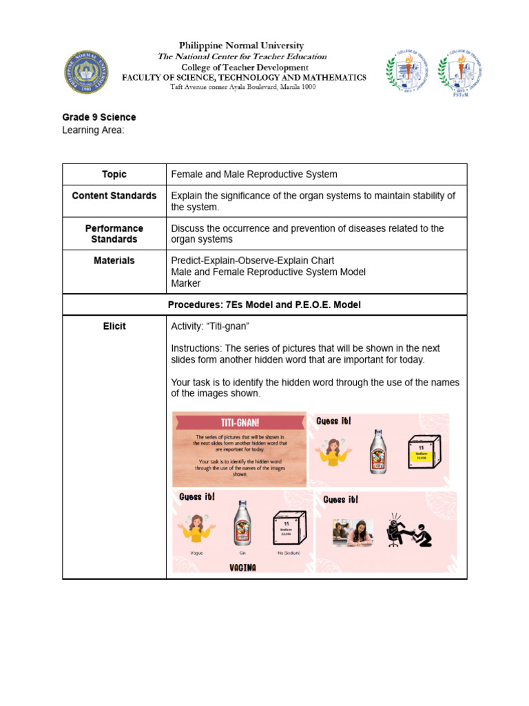 INTEGSCIE GRP5 Lesson-PLan 7E Reproductive-System | PDF | Reproductive ...