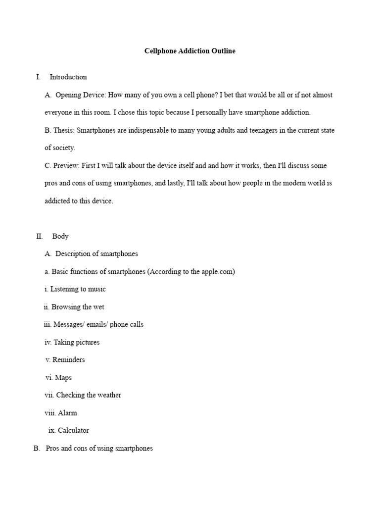 Cellphone Addiction Outline | PDF | Mobile Phones | Smartphone