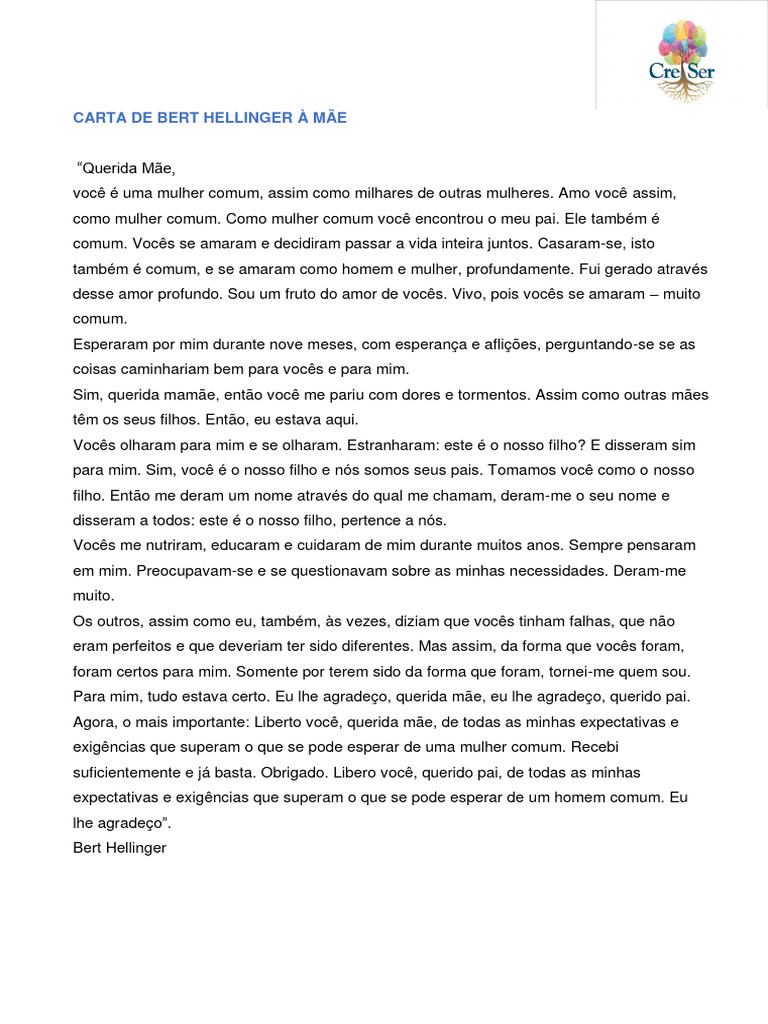Carta de Bert Hellinger À Mãe | PDF