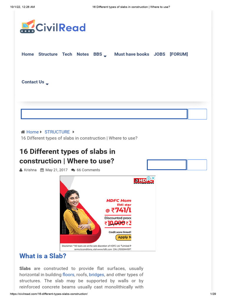 16 Types of Building Slabs Explained | PDF | Concrete | Roof