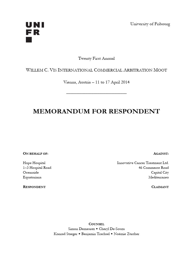 2013 Winning Respondent Memo | PDF | Joint Stock Company | Arbitration