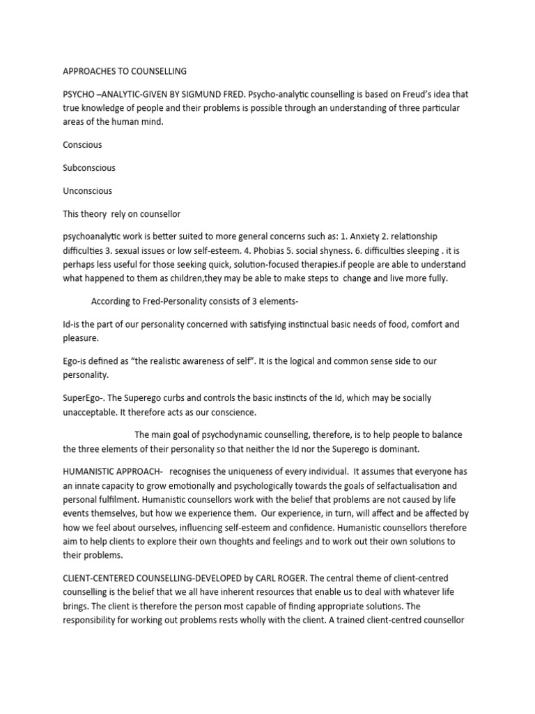Overview of Counseling Approaches | PDF | Psychotherapy | Id