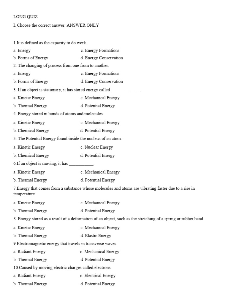 Long Quiz | PDF
