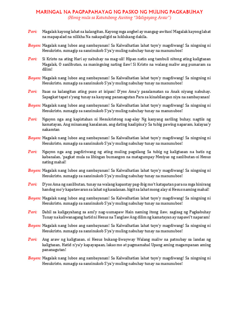 Maringal na Pagpapahayag ng Pasko ng Muling Pagkabuhay | PDF