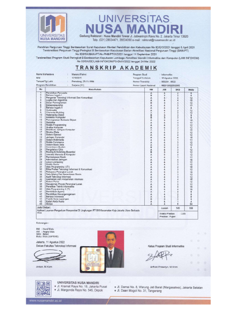 Transkrip Akademik | PDF