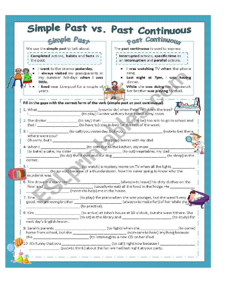 Past Simple Vs Continuous Worksheet | PDF