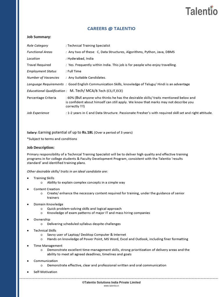 JD - Technical Trainer | PDF | Learning | Knowledge