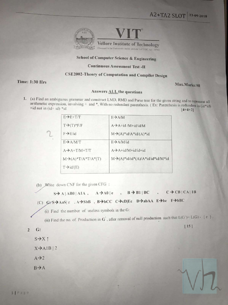 2 THEORY OF COMPUTATION AND COMPILER DESIGN CSE2002 (1) (1) | PDF